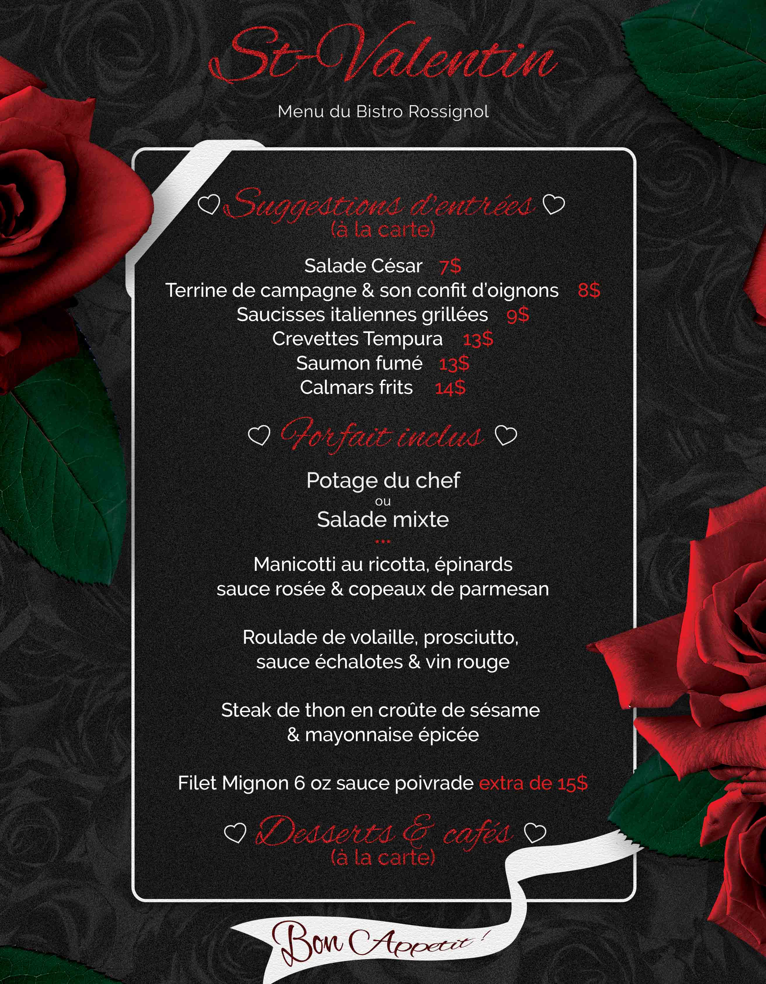 Menu St-Valentin | Bistro Rossignol